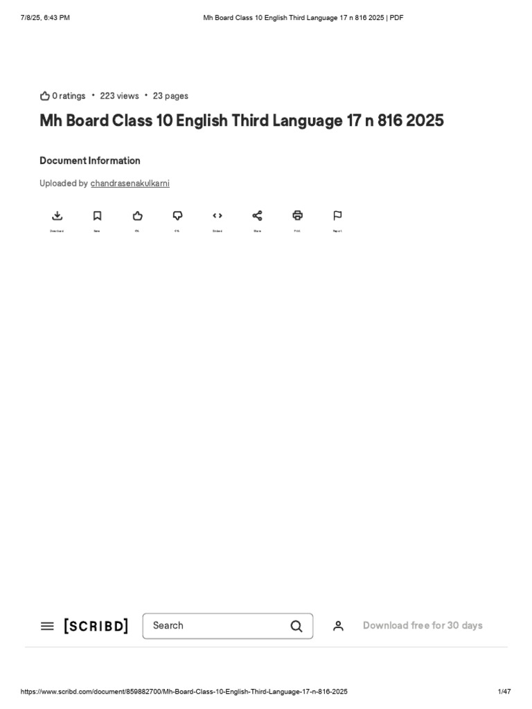 Class 10 English N 816 Paper 2025 | PDF | Scribd | Internet