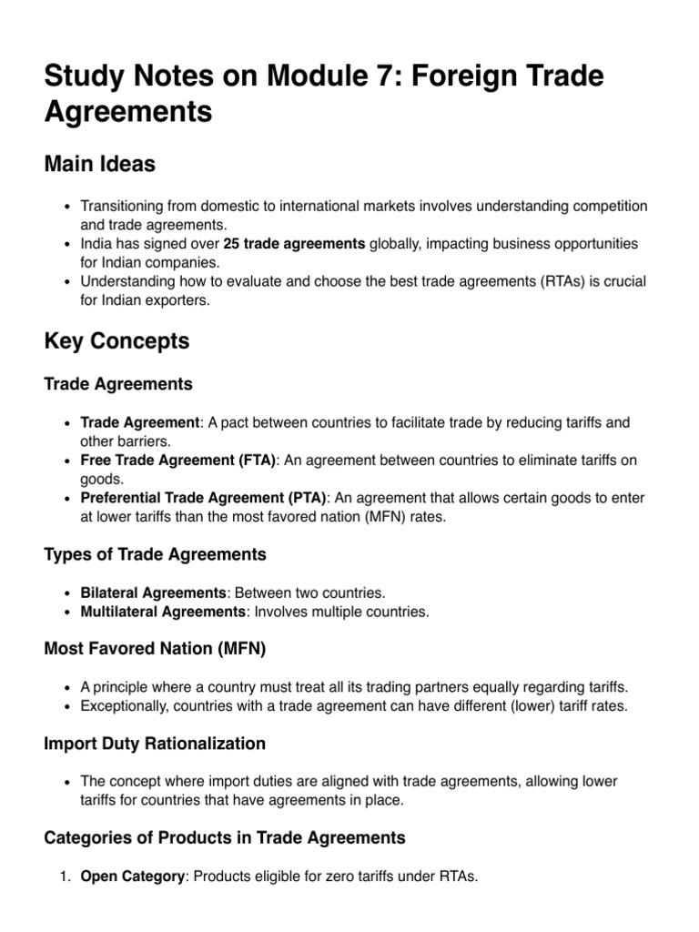 Indian Trade Agreements Overview | PDF | Trade Agreements | Most ...