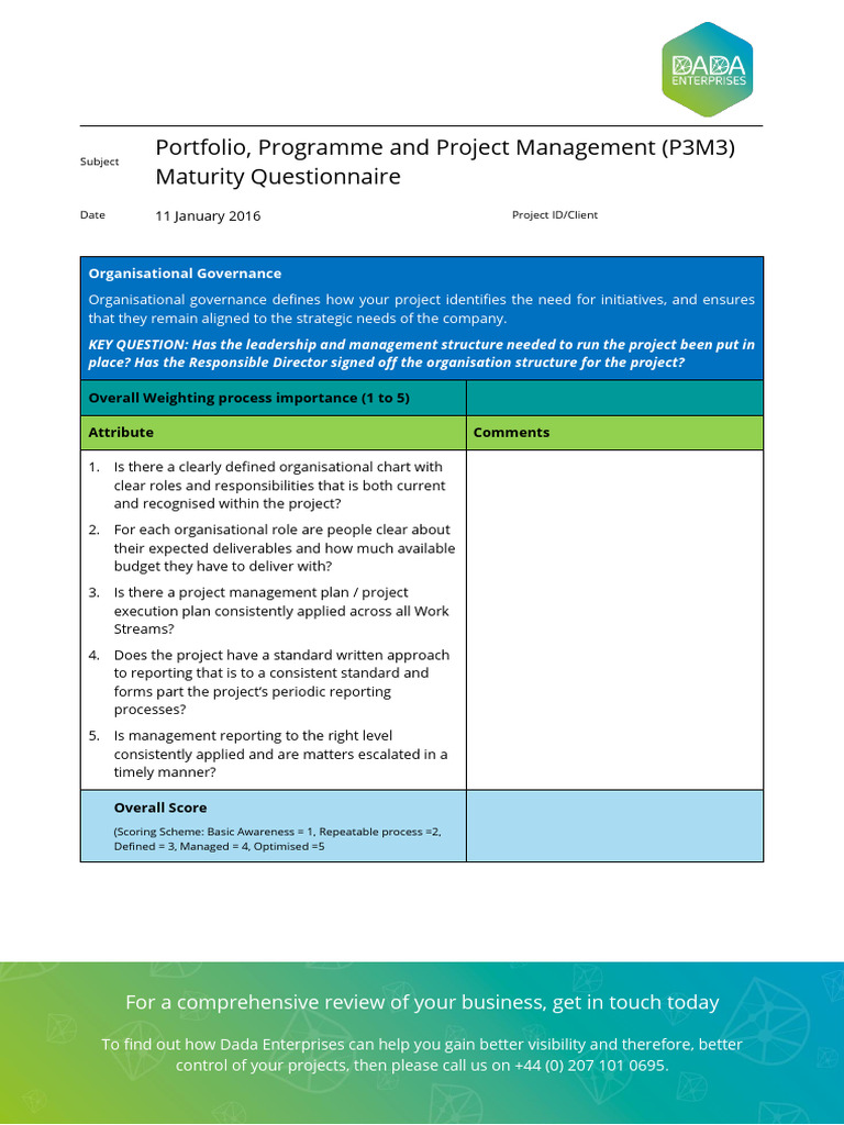 P3M3 Maturity Assessment Questionnaire | PDF | Project Management | Risk