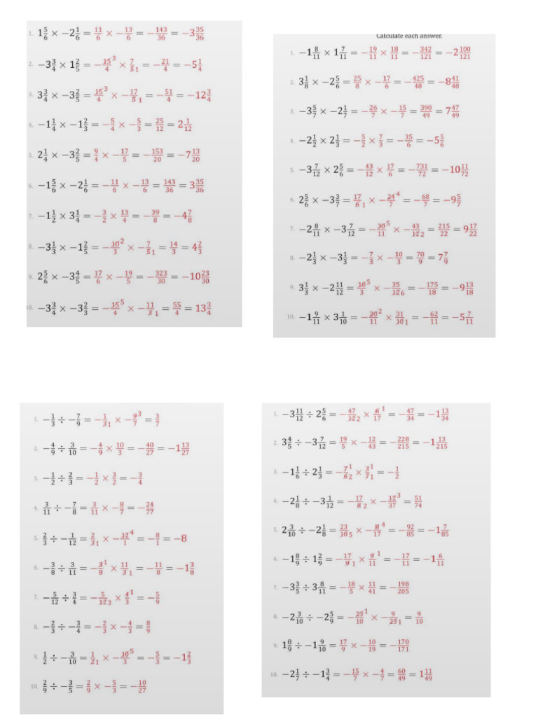 Multiplication, Divide, Mixed of Fractions 1 Answer | PDF