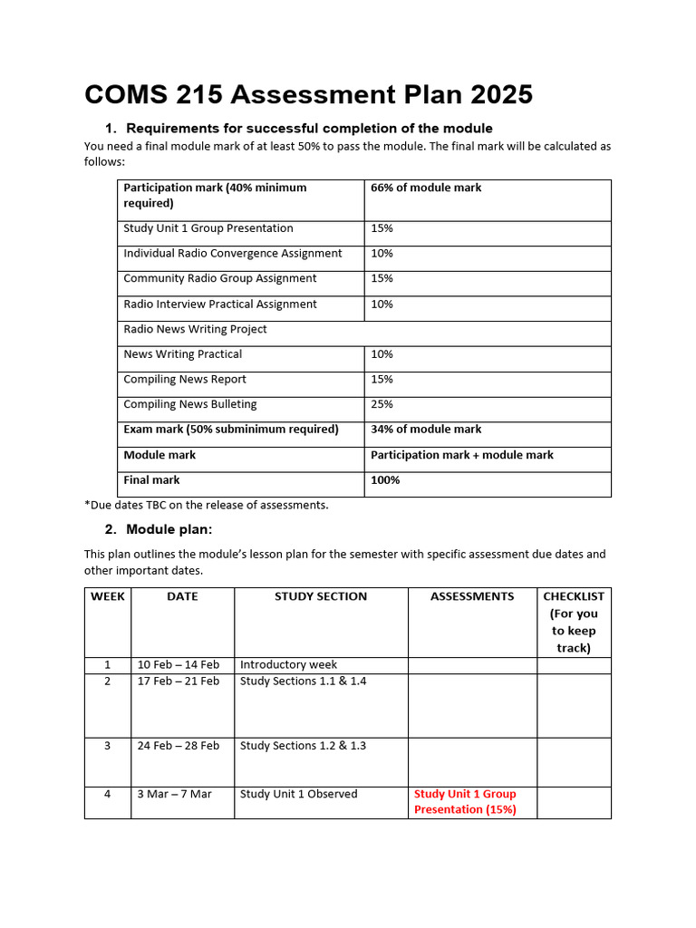 COMS 215 Assessment Plan 2025 | PDF | Mass Media | Human Communication