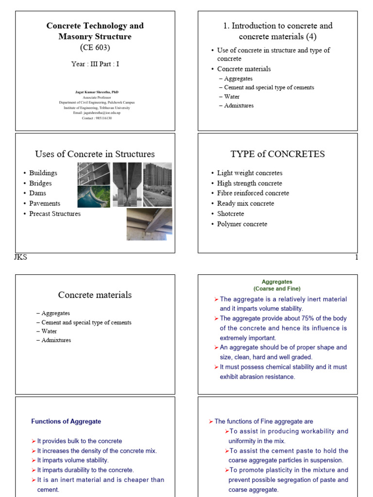 Concrete Technology and Masonry Structures Part I JKS | PDF | Concrete ...