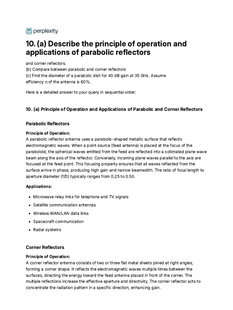 (A) Describe The Principle of Operation and A | PDF | Antenna (Radio ...