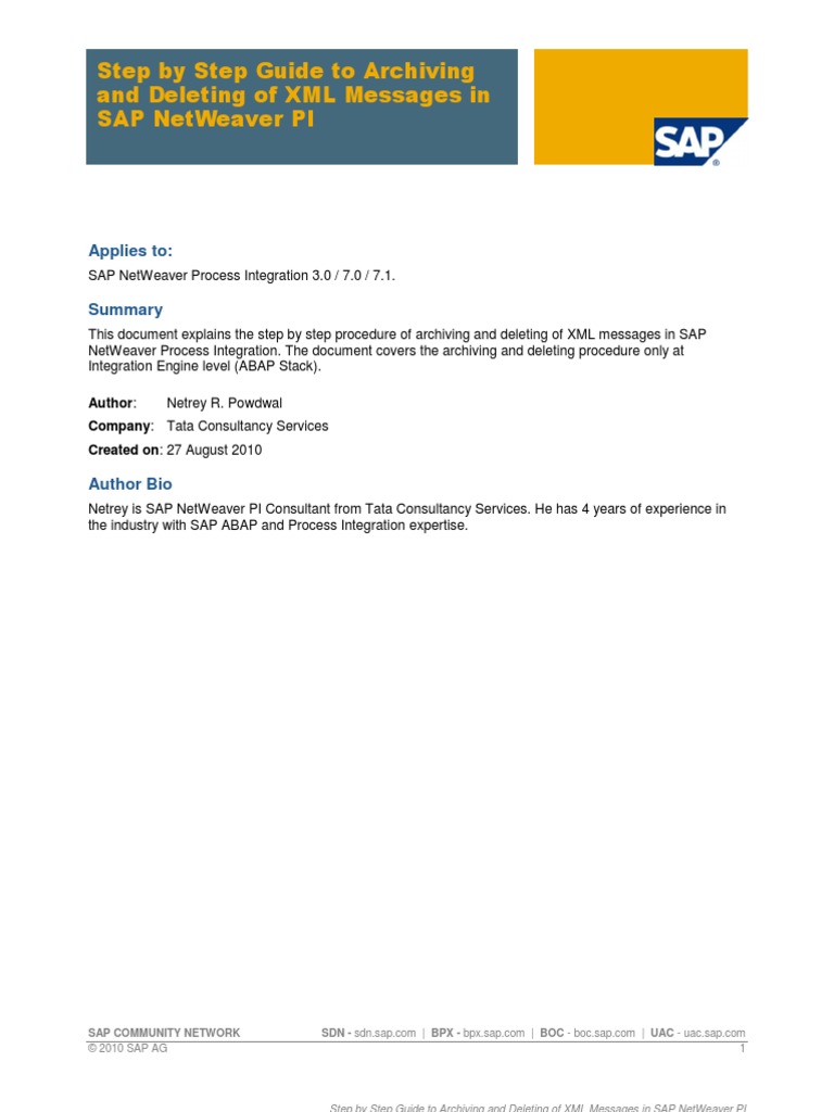Archiving and Deleting of XML Messages in SAP Netweaver PI | PDF | Computer File | Databases