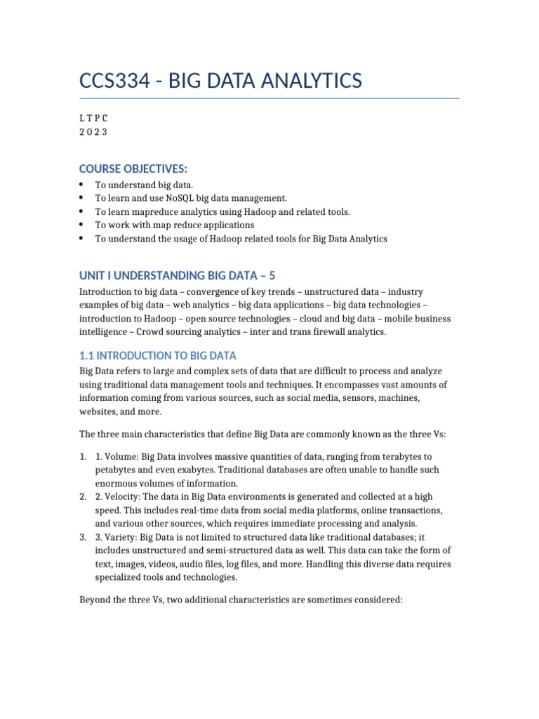 Big Data Analytics Unit1 | PDF