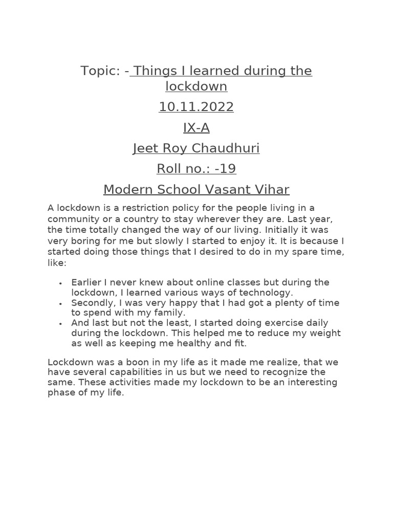 Lessons Learned During Lockdown | PDF