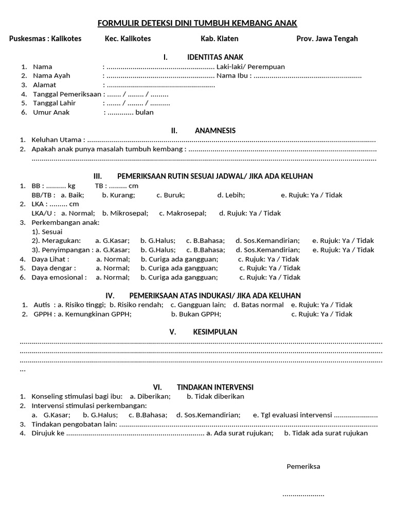 Formulir Deteksi Dini Tumbuh Kembang Anak | PDF