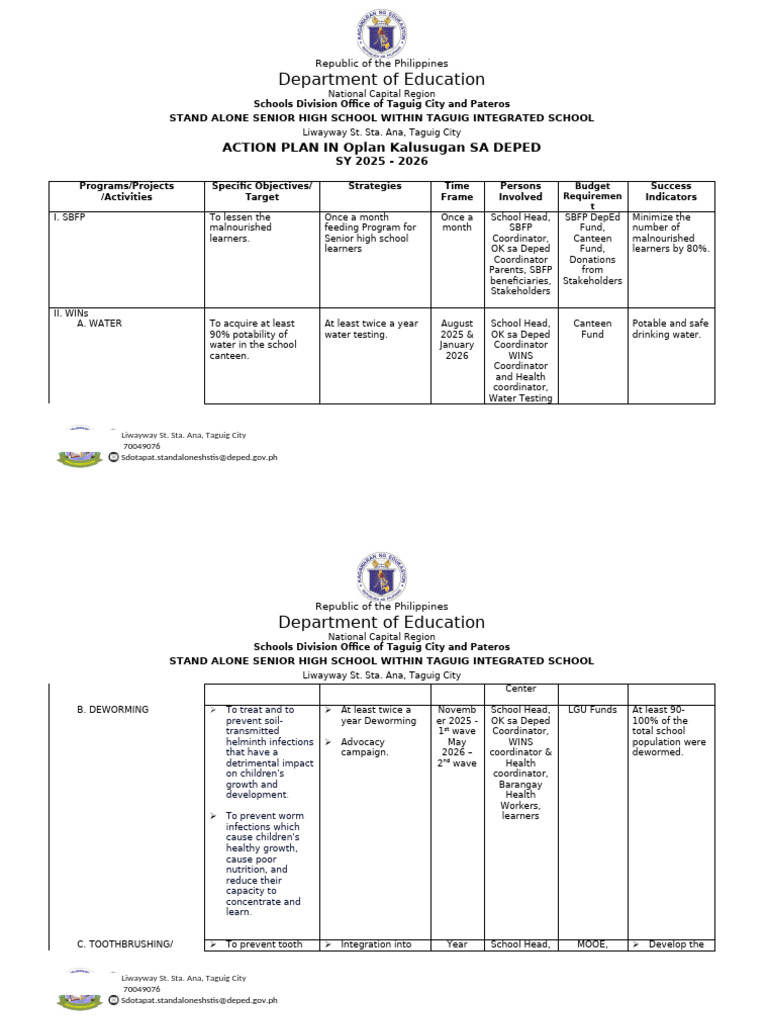 OK Sa Deped Action Plan SY 2025 - 2026 | PDF | Waste | Waste Management