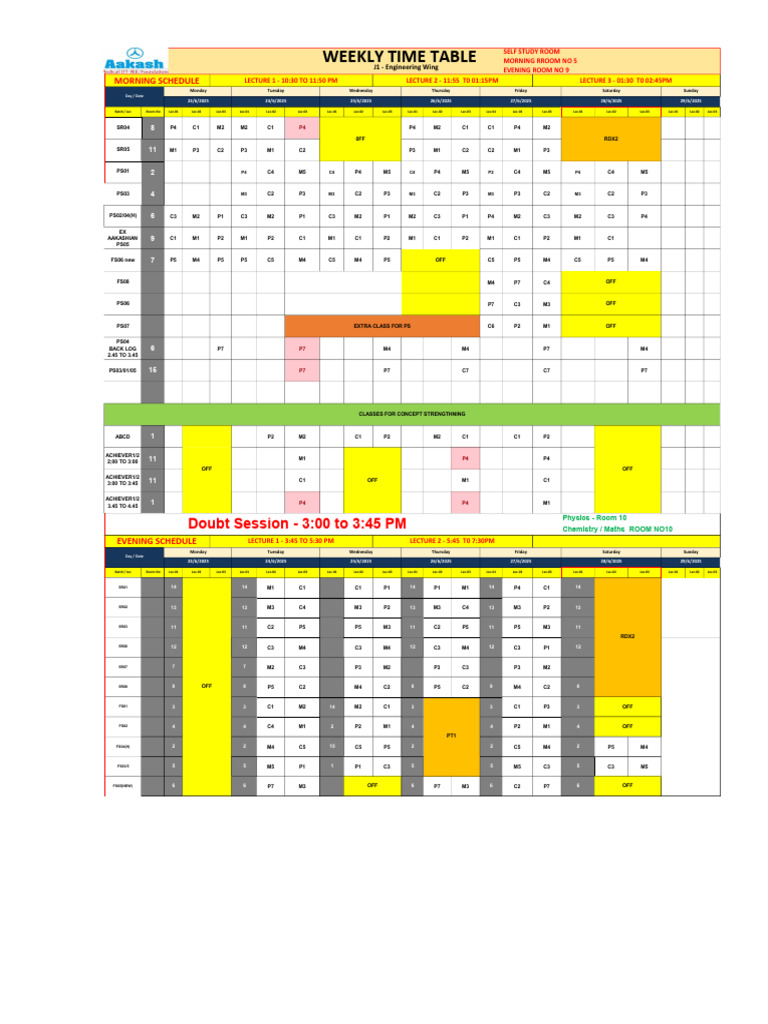 Updated Time Table - 28.06.2025 - Engineering Wing | PDF
