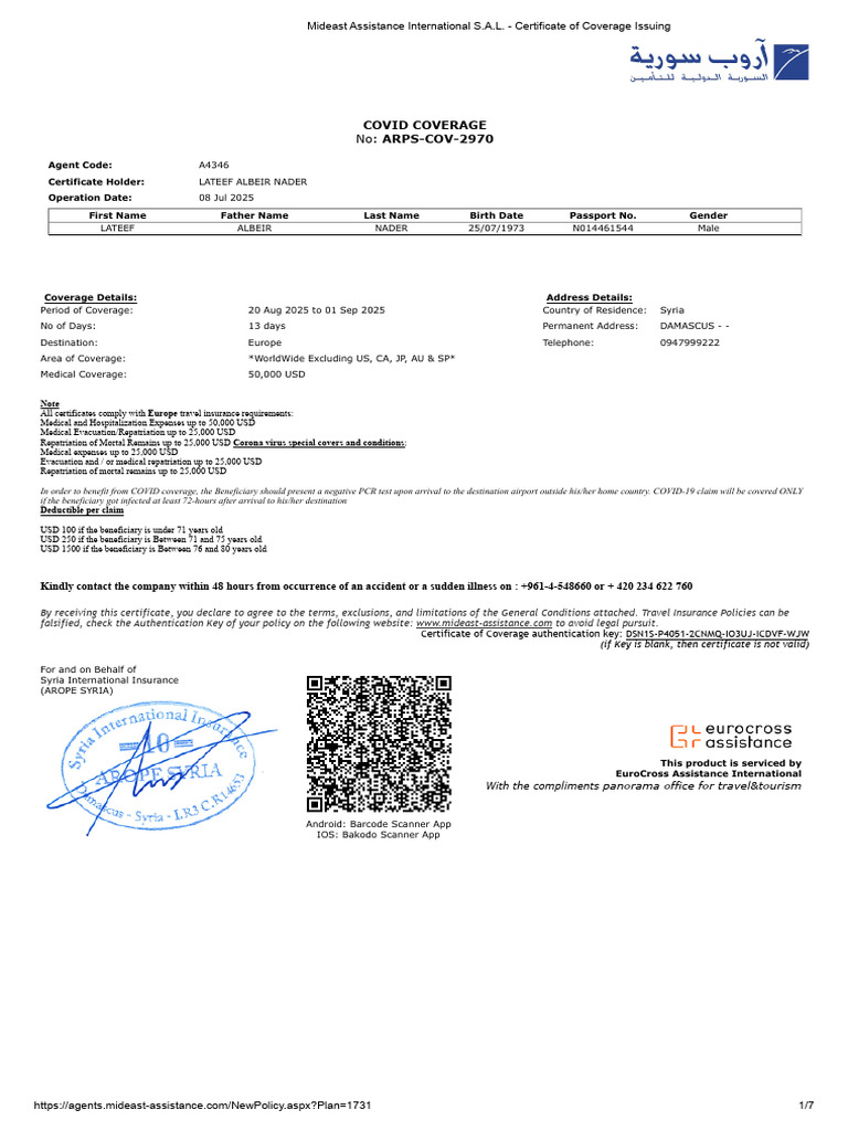 Mideast Assistance International S.a.L. - Certificate of Coverage ...