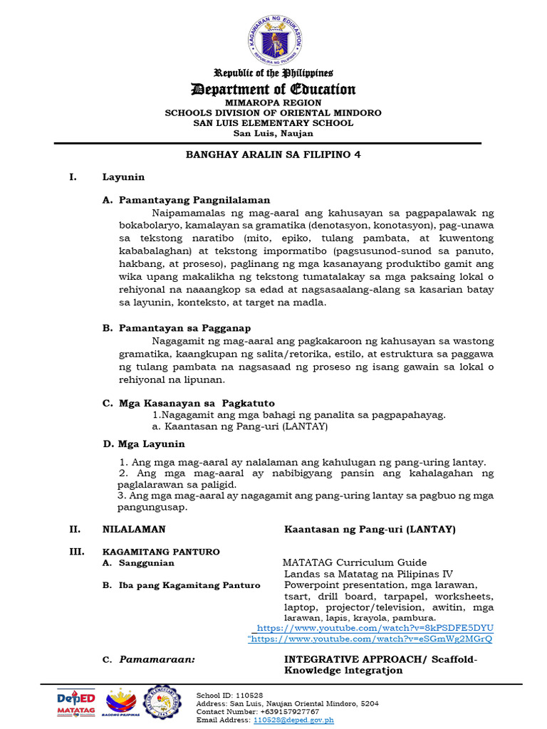 COT Filipino q4 Lantay | PDF