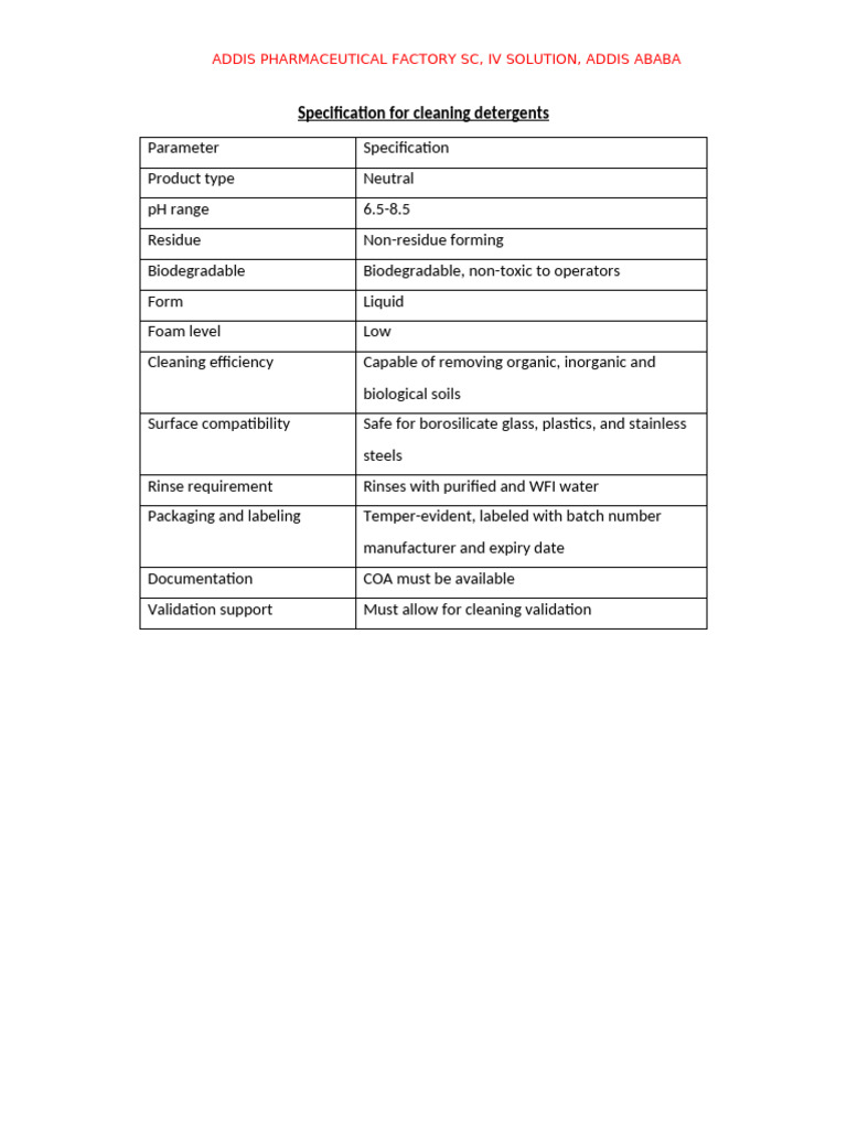 Specification For Cleaning Detergents | PDF