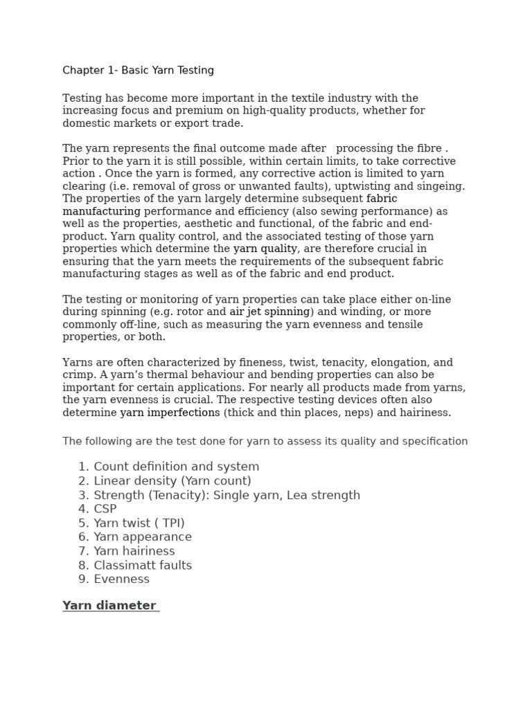 Basic Yarn Testing - Yarn Diameter | PDF | Yarn | Textiles