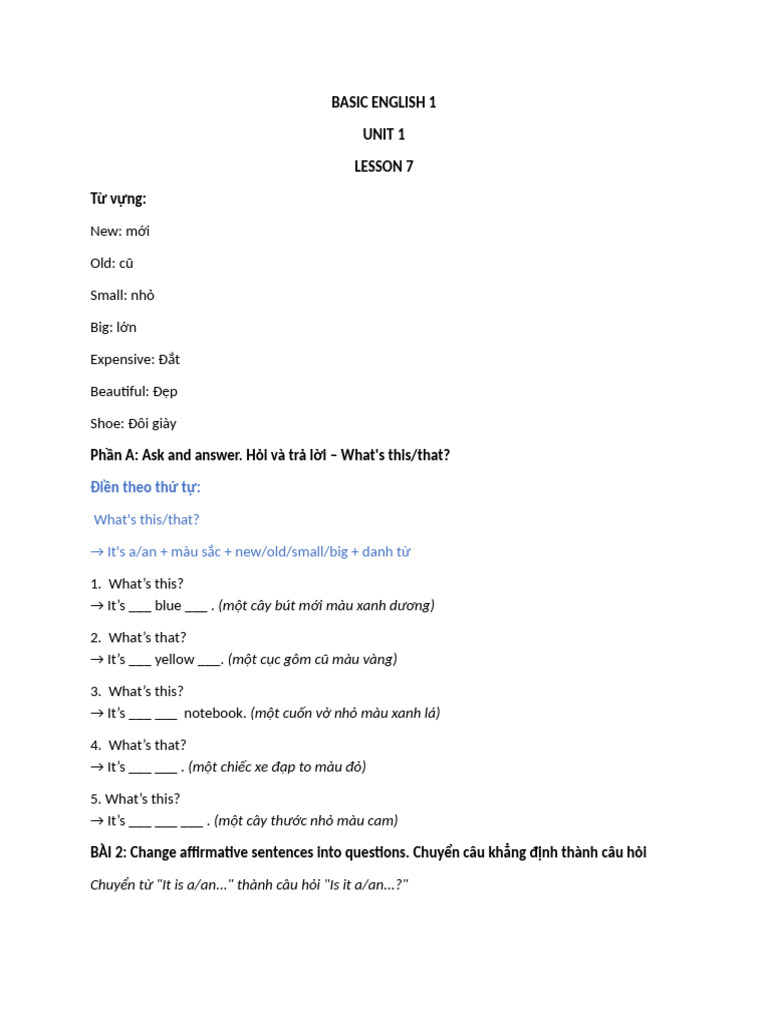 Be Unit1 Lesson7 | PDF