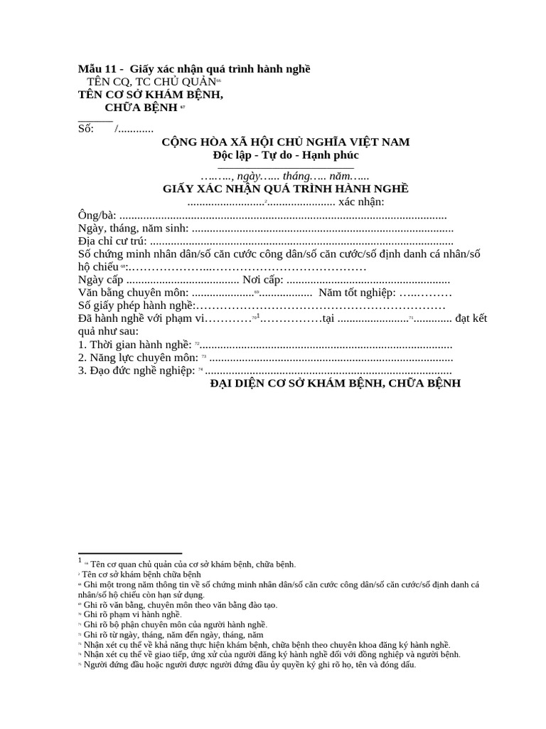Mau 11 - Giay Xac Nhan Qua Trinh Hanh Nghe | PDF