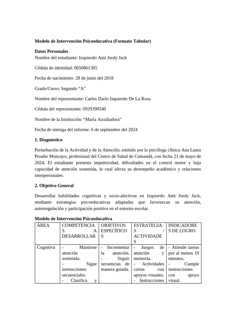 Modelo - Intervencion Tarea 2 Modulo 4 | PDF | Aprendizaje | Las emociones
