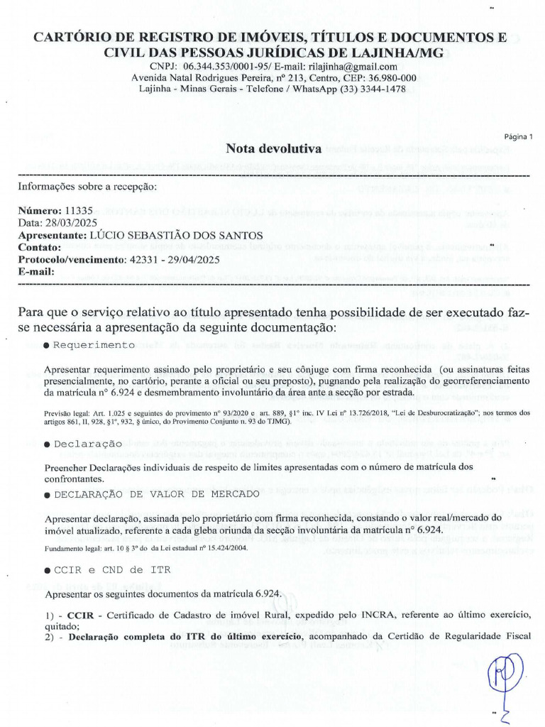 Nota Devolutiva 11335, Protocolo 42331 | PDF