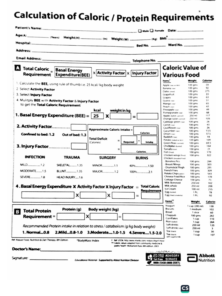 Calorie Chart (Nutrition Chart) | PDF