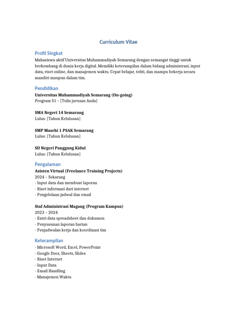 Contoh CV - Upwork - SMA | PDF