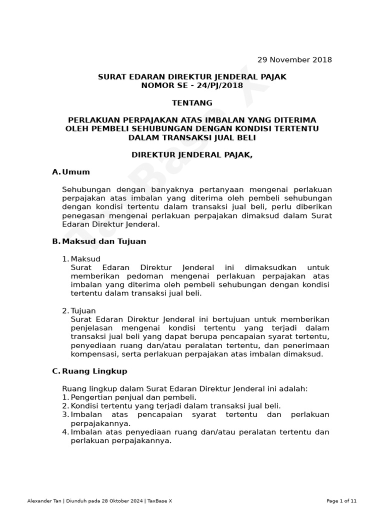 Surat Edaran Dirjen Pajak Nomor - SE - 24 - PJ - 2018 | PDF
