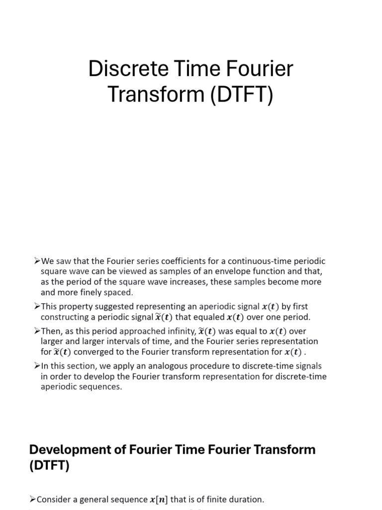 Discrete Time Fourier Transform (DTFT) | PDF | Fourier Transform | Fourier Series