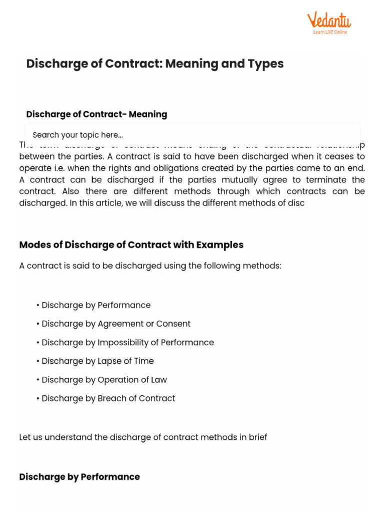 Discharge of Contract - Meaning and Types | PDF