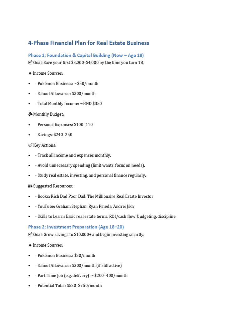 4-Phase Real Estate Financial Plan | PDF | Investing | Expense
