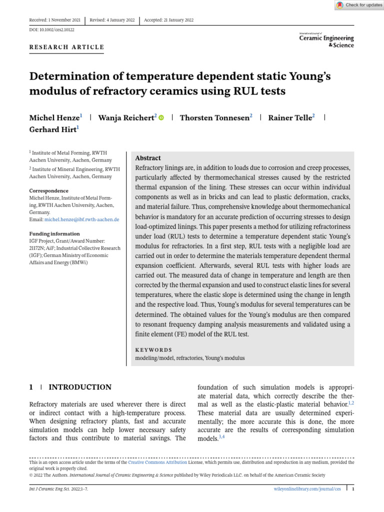 Henze Et Al, Determination of Temperature Dependent Static Young's ...