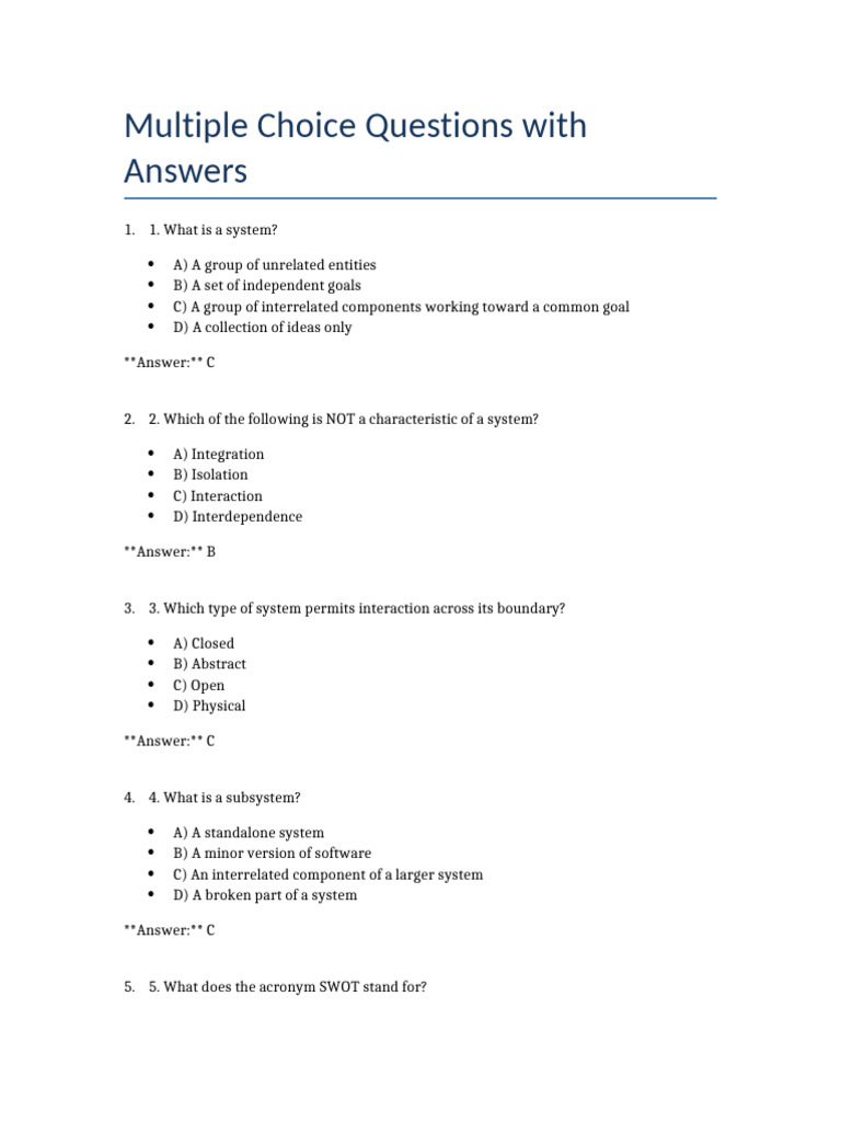Multiple Choice Questions Answers | PDF | System | Use Case