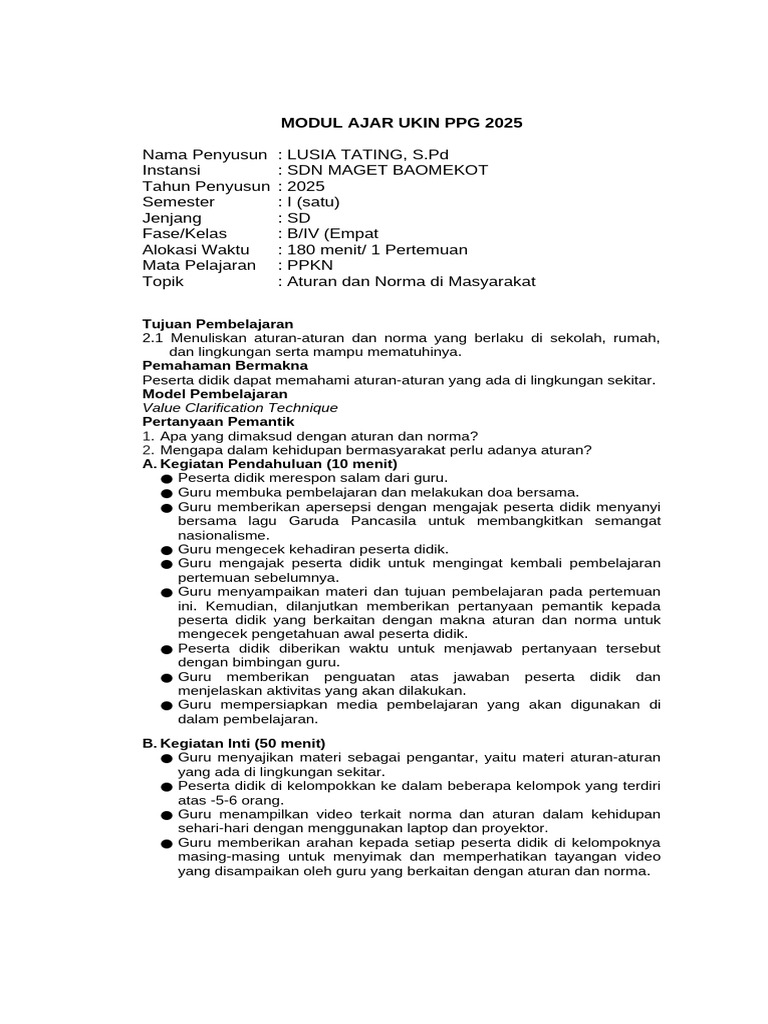 Modul Ajar Ukin PPG 2025 | PDF