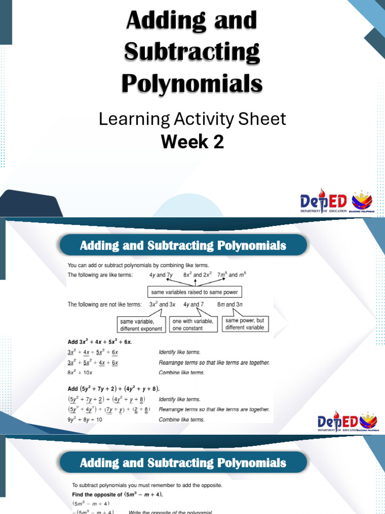 Adding and Subtracting Polynomials Guide | PDF