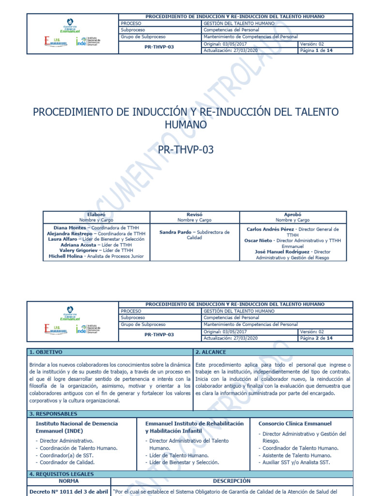 PR-THVP - 03 Procedimiento Inducción y Re-Inducción | PDF | Gestión del ...