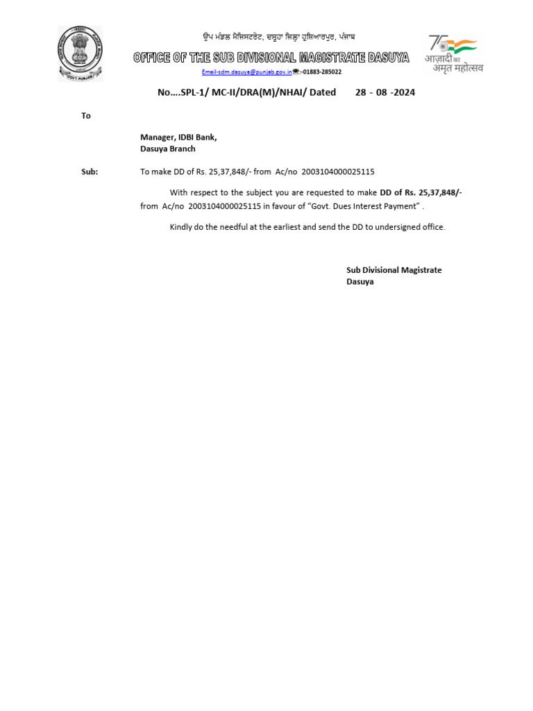 DD Letter IDBI | PDF