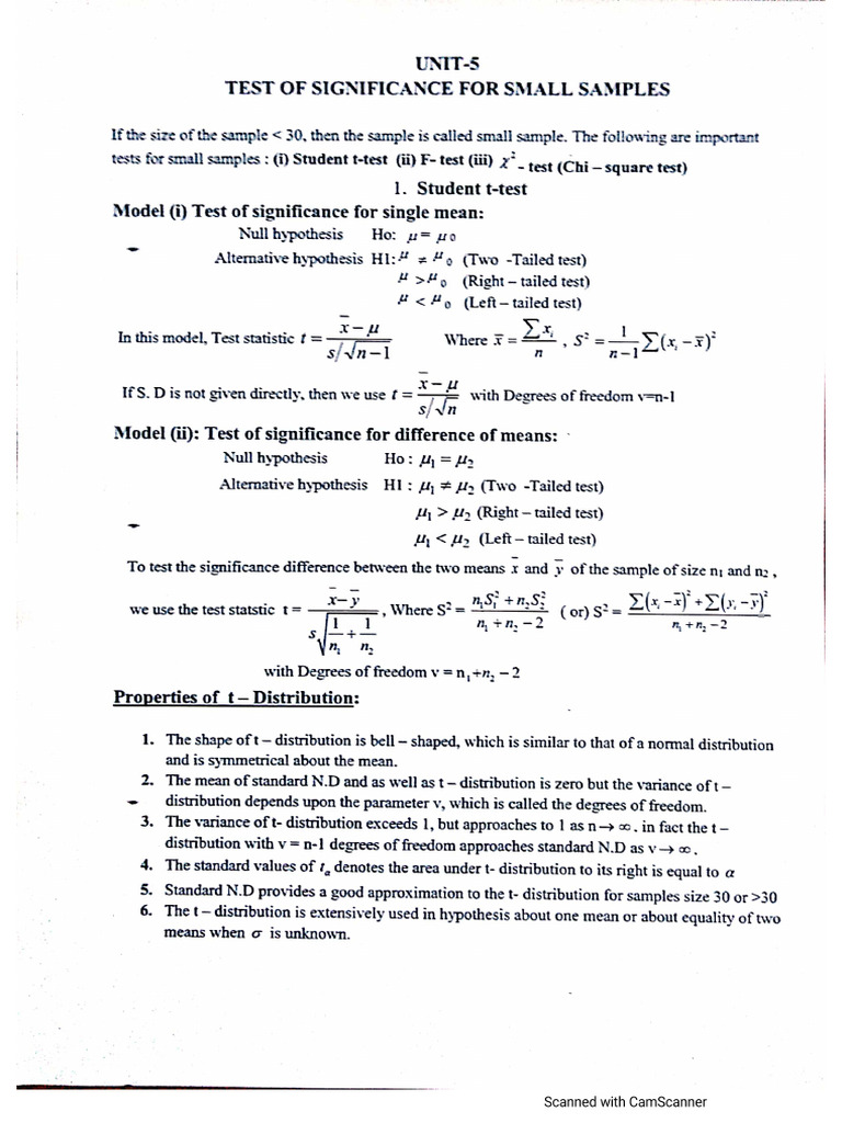 Unit 5.1 - Student T-Test | PDF