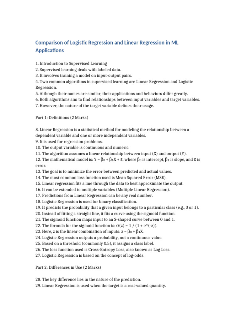 Linear Vs Logistic Regression Comparison | PDF | Logistic Regression | Regression Analysis