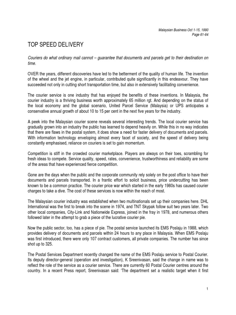1990 10 15 Top Speed Delivery | PDF | Courier | United Parcel Service