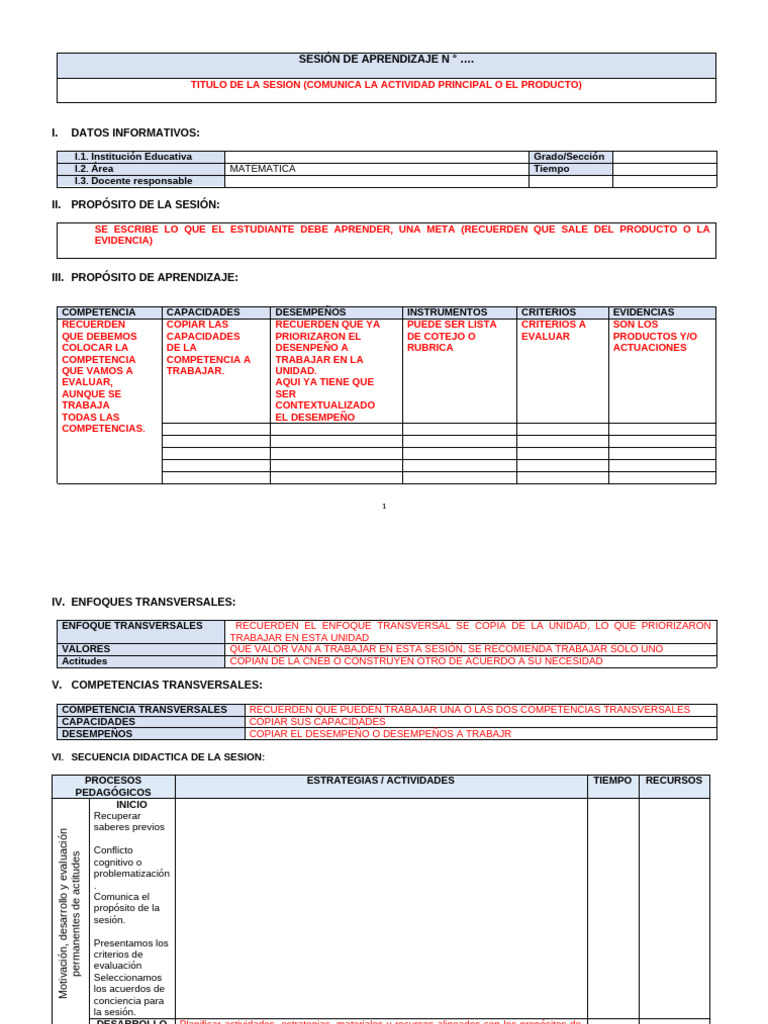 Formato Sesion de Aprendizaje Secundaria | PDF | Aprendizaje | Evaluación