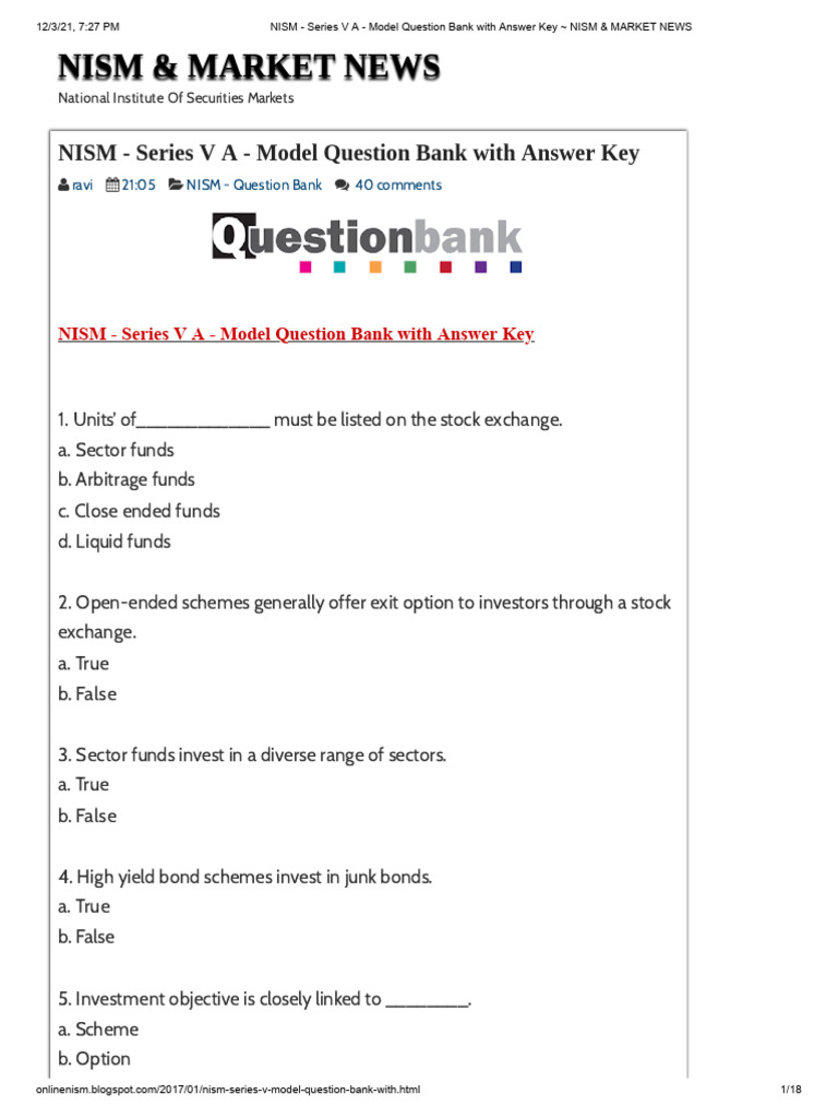 NISM Series V A Question Bank PDF | PDF | Mutual Funds | Exchange ...