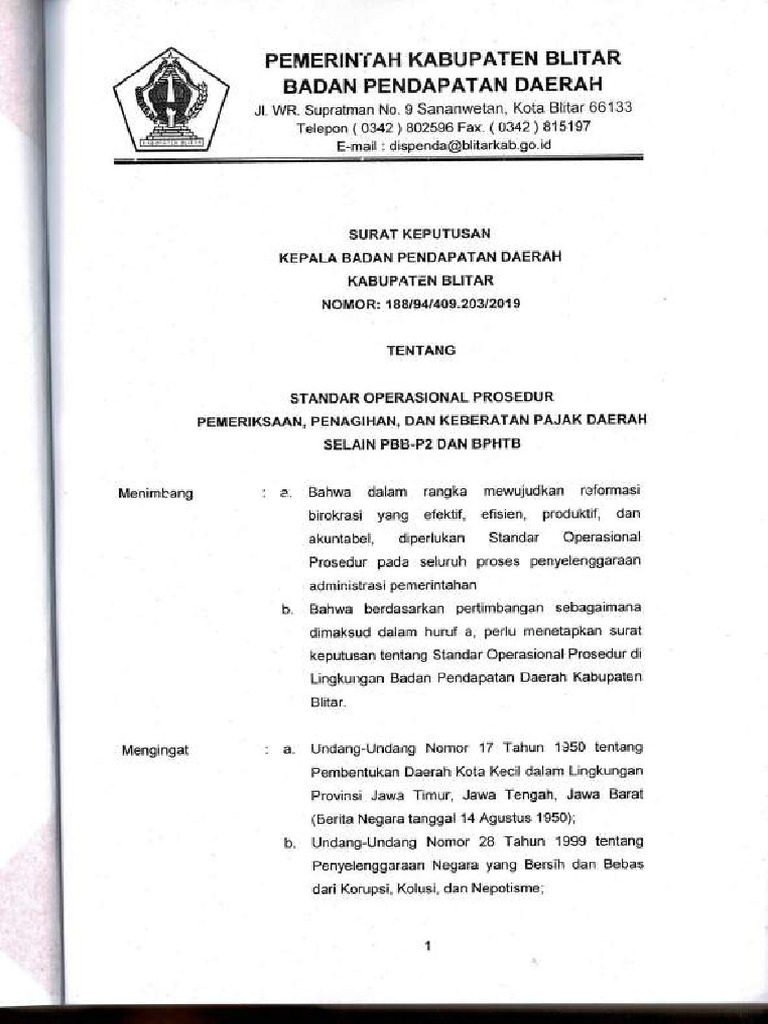 Sop Tentang Pemeriksaanpenagihan Dan Keberatan Pajak Daerah Selain PBB p2 BPHTB Removed ...