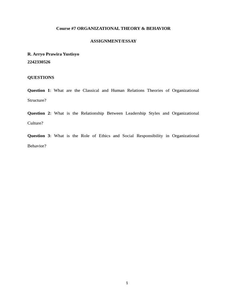 Organizational Theory & Behavior Arryo PYS | PDF | Leadership | Motivation