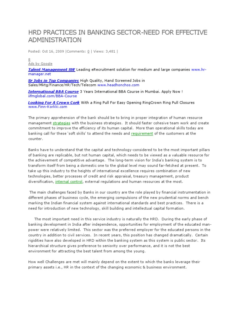 HRD Practices in Banking Sector | PDF | Human Resource Management | Audit