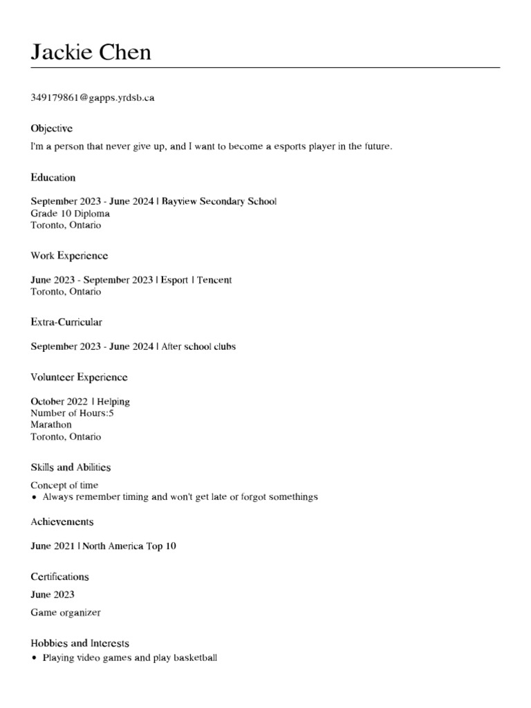 Jackie Chen Resume - Future Jobs | PDF