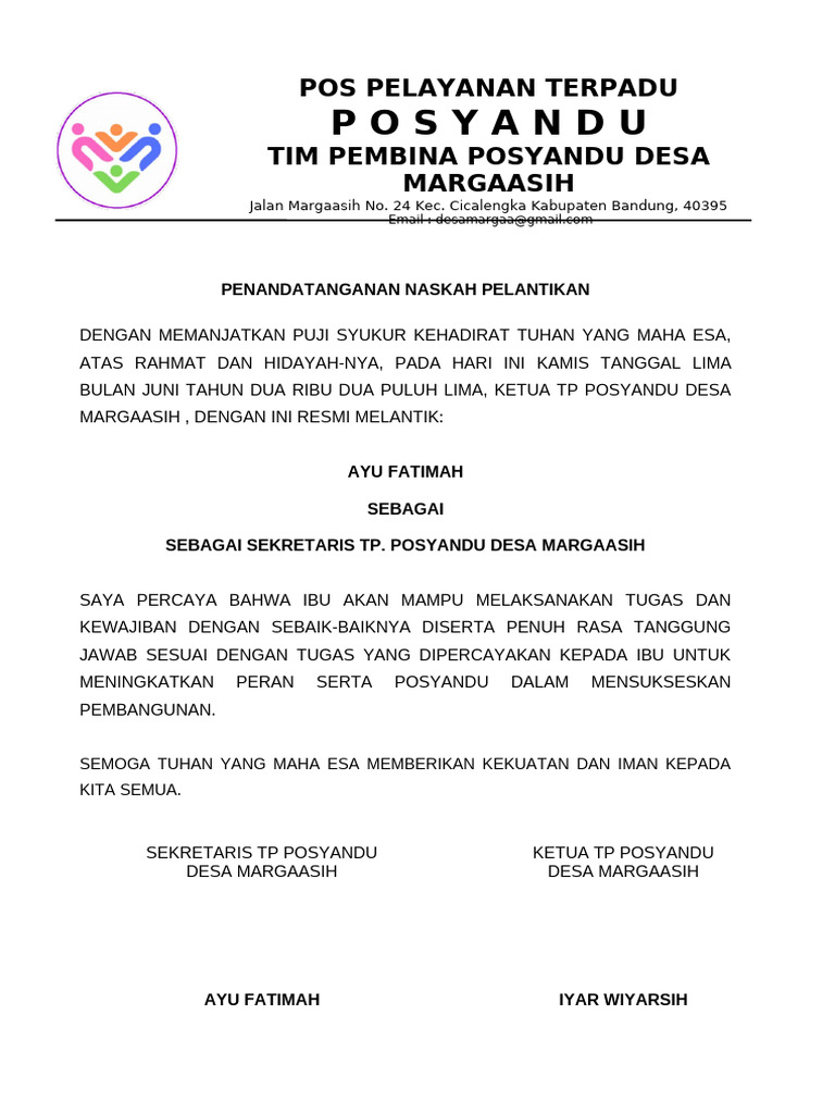 TTD Naskah Pelantikan TP Posyandu Cicalengka 2025 | PDF