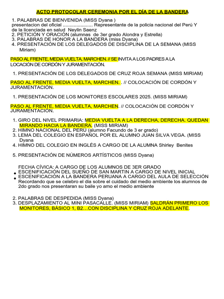 Acto Protocolar Del Dia de La Bandera | PDF