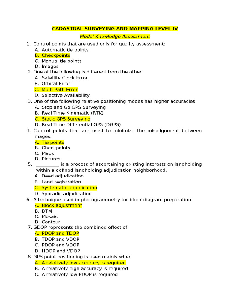 CSM Level IV - Model Knowledge Assessment | PDF | Surveying | Global Positioning System