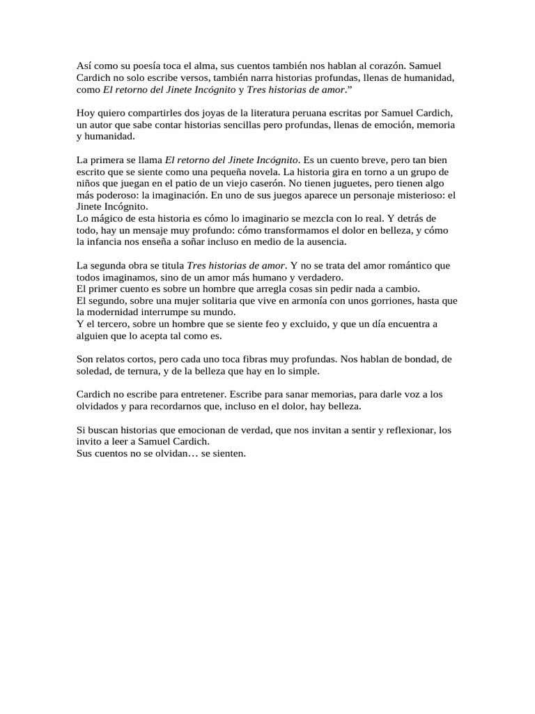 Cuentos profundos de Samuel Cardich | PDF