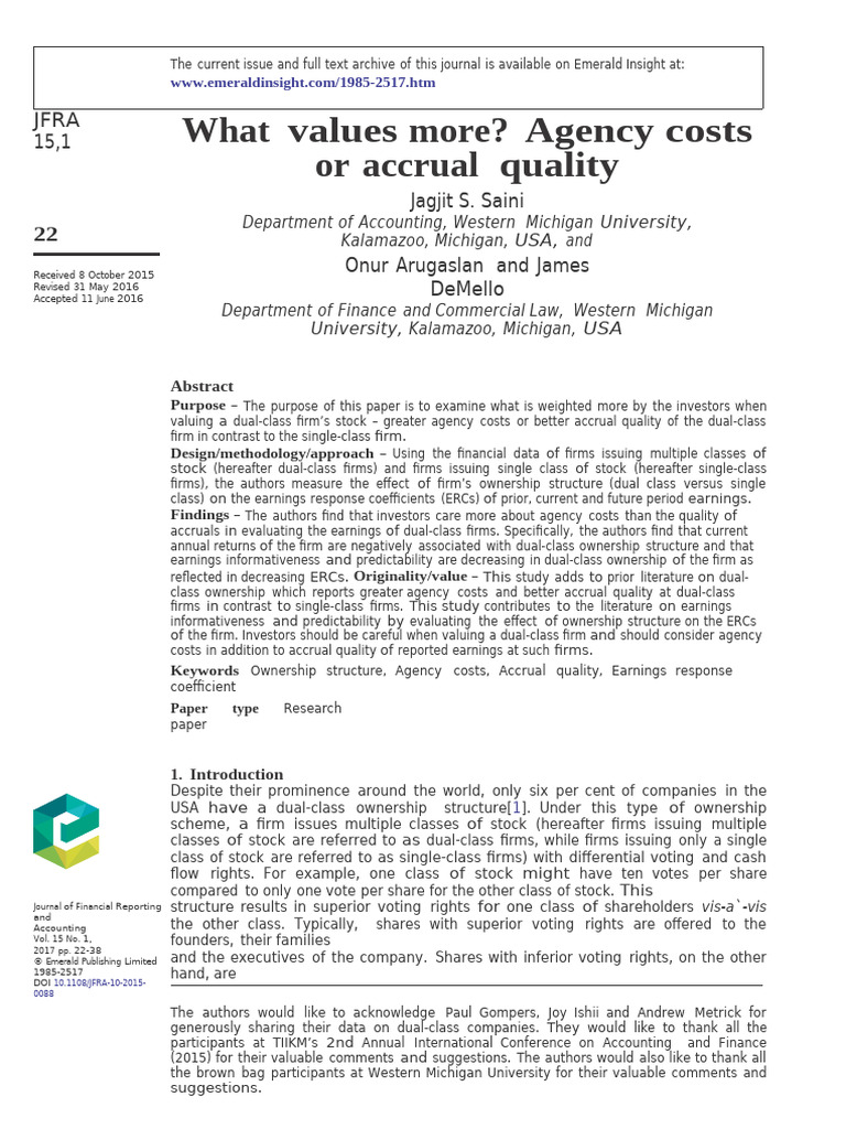Agency Cost or Accrual Cost | PDF | Sampling (Statistics) | Regression ...