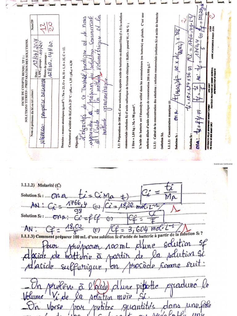 Corrigé TP Chimie | PDF