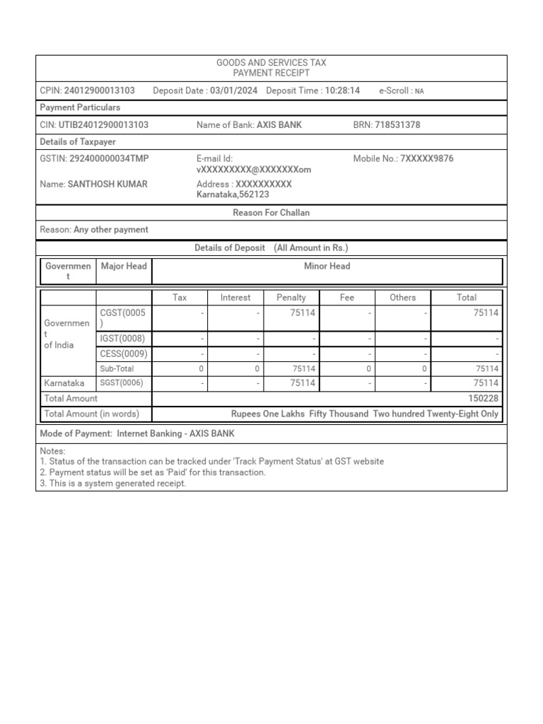 GST Challan Receipt | PDF