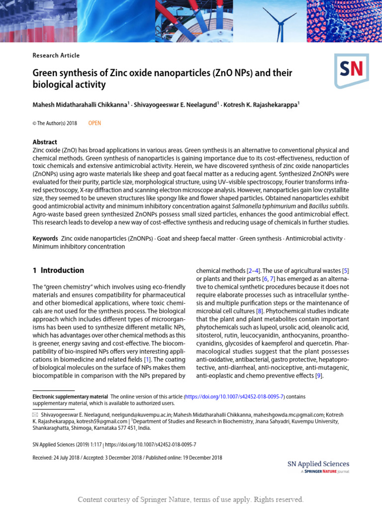 Green Synthesis of Zinc Oxide Nanoparticles ZnO NP | PDF | Zinc Oxide | Nanoparticle